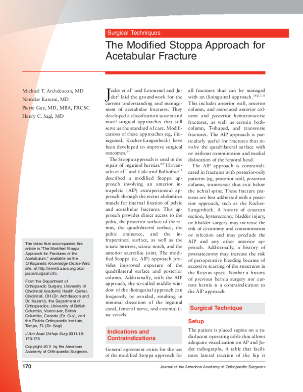 (PDF) The Modified Stoppa Approach for Acetabular Fracture