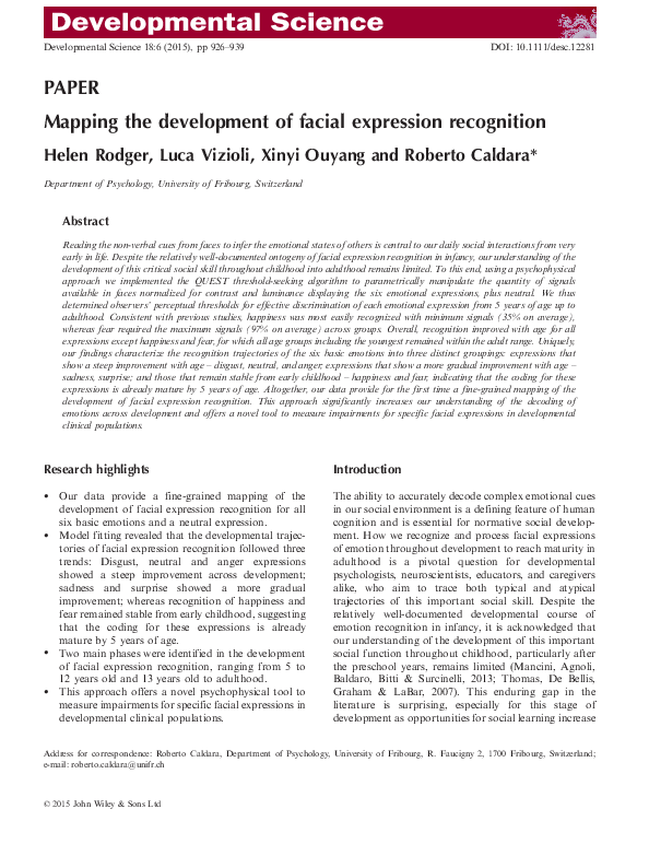 (PDF) Mapping the development of facial expression recognition