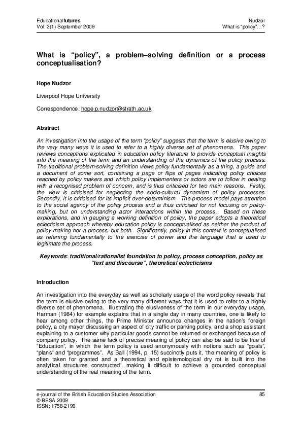 (PDF) What is “policy”, a problem-solving definition or a process conceptualisation?