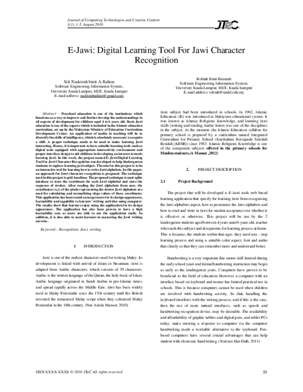 (PDF) E-Jawi: Digital Learning Tool For Jawi Character Recognition