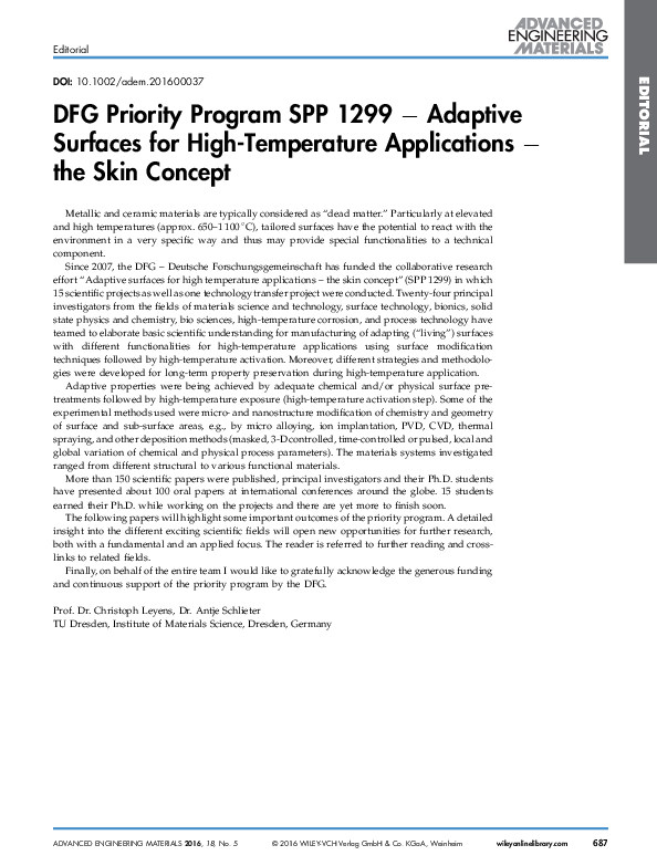 (PDF) DFG Priority Program SPP 1299 – Adaptive Surfaces for High ...