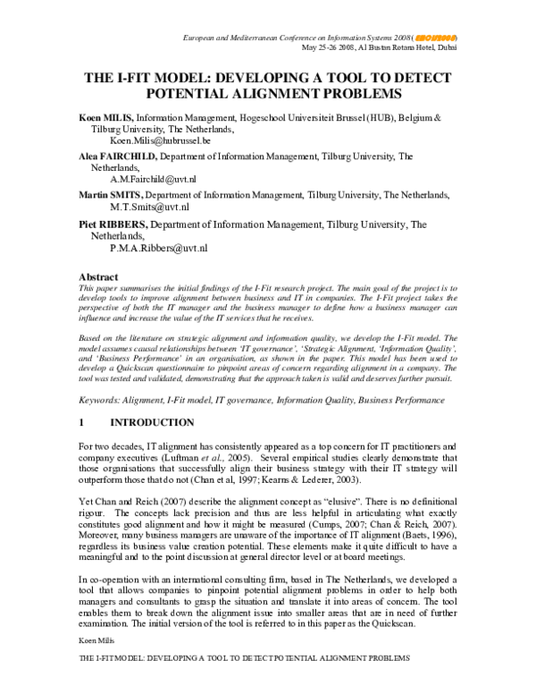 (PDF) The I-Fit Model: Developing a Tool to Detect Potential Alignment Problems