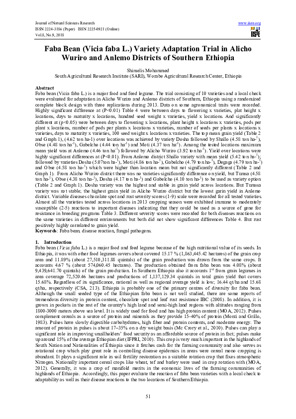 (PDF) Faba Bean (Vicia faba L.) Variety Adaptation Trial in Alicho Wuriro and Anlemo Districts ...
