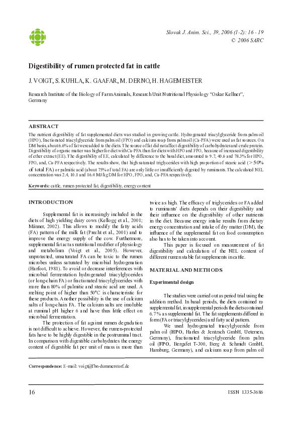 (PDF) Digestibility of Rumen Protected Fat in Cattle