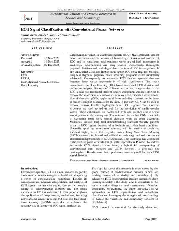 Pdf Ecg Signal Classification With Convolutional Neural Networks