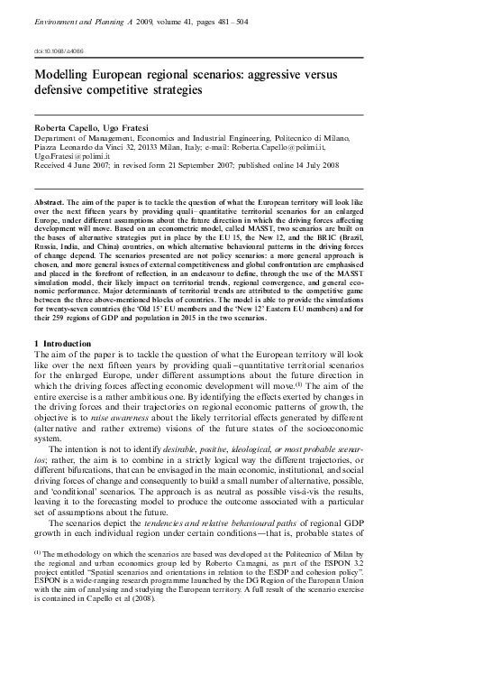 (PDF) Modelling European Regional Scenarios: Aggressive versus ...