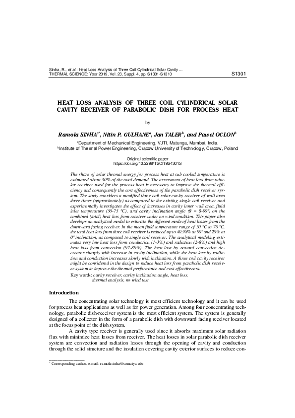 (PDF) Heat Loss from Cylinderical Cavity Receiver in Solar Parabolic Dish System: A Review