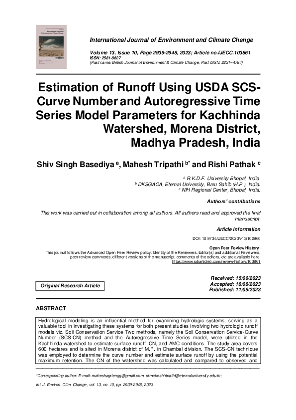 (PDF) Estimation of Runoff Using USDA SCS-Curve Number and ...