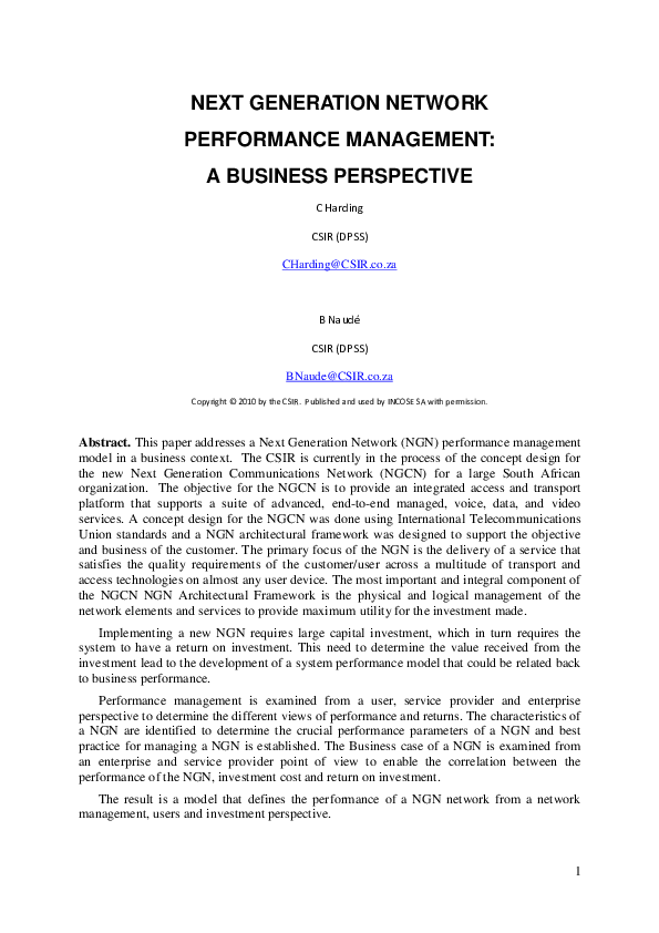 (PDF) Next generation network performance management: a business ...