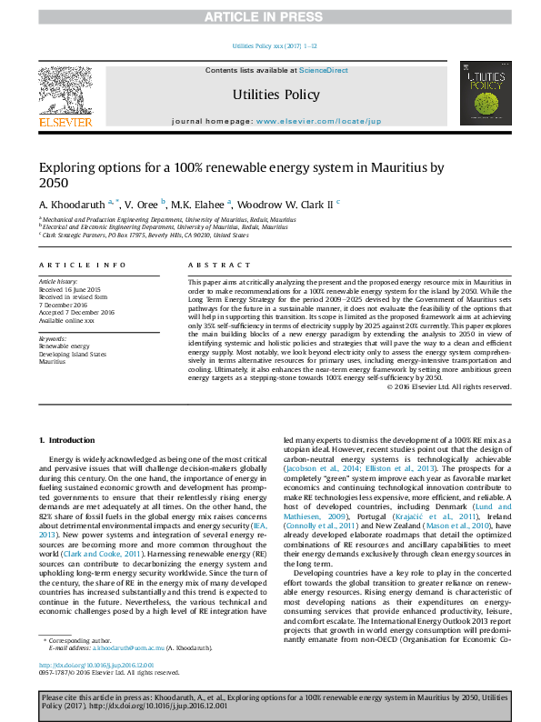 (PDF) Exploring options for a 100% renewable energy system in Mauritius ...