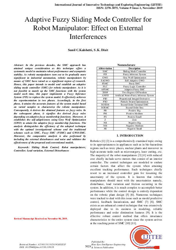 (PDF) An adaptive fuzzy sliding-mode controller for a robot arm