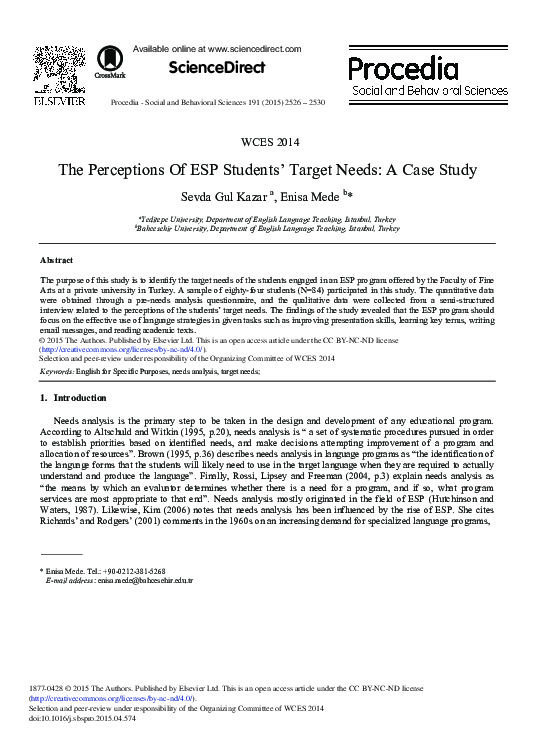 (PDF) The Perceptions of ESP Students’ Target Needs: A Case Study