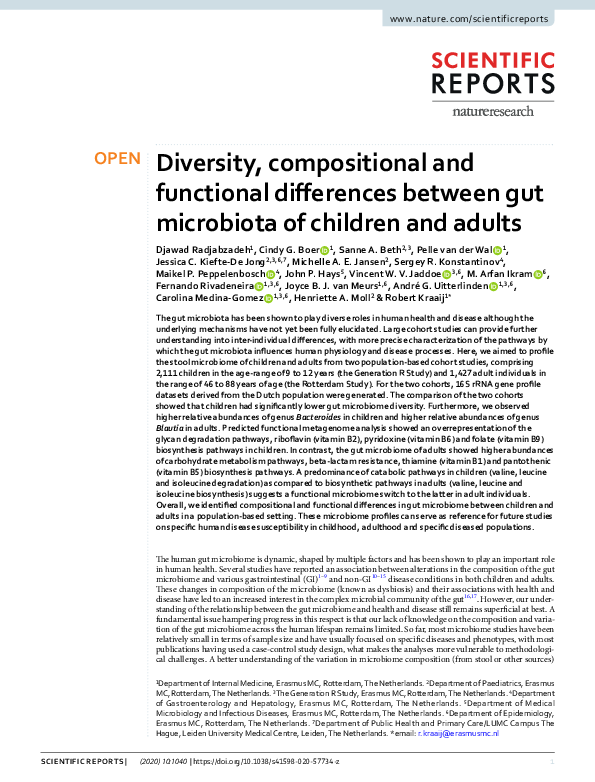 (PDF) Diversity, compositional and functional differences between gut microbiota of children and ...