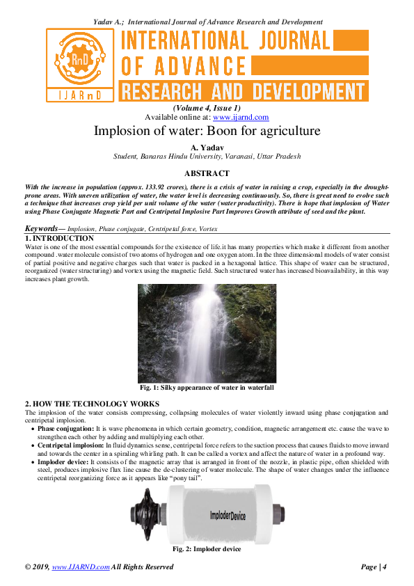 (PDF) Implosion of water: Boon for agriculture