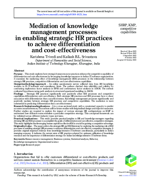 (PDF) Mediation of knowledge management processes in enabling strategic ...