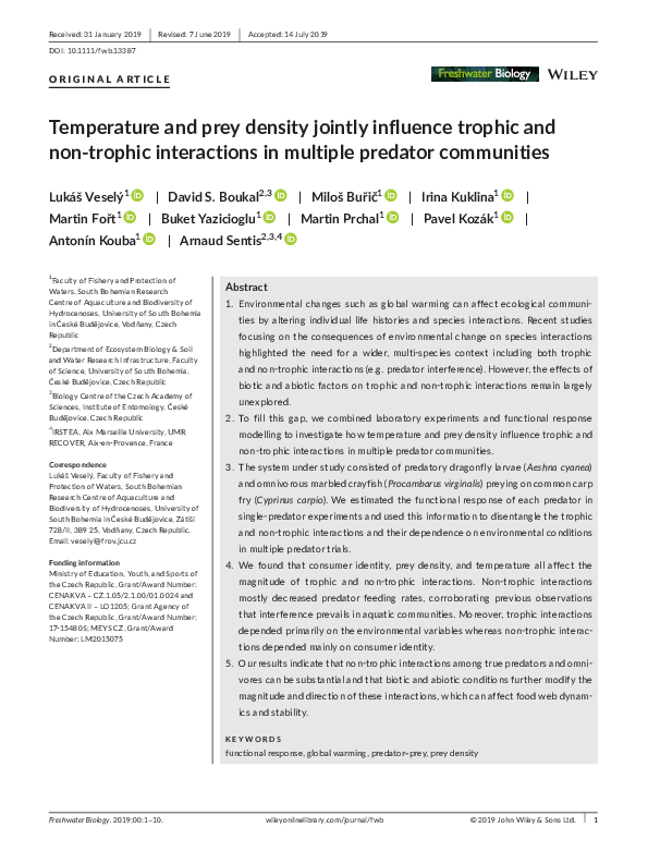 (PDF) Temperature and prey density jointly influence trophic and non ...