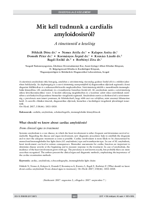 (PDF) Mit kell tudnunk a cardialis amyloidosisról? A tünettantól a ...