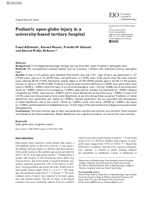 (PDF) Pediatric open-globe injury in a university-based tertiary hospital