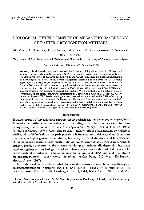 (PDF) Biological heterogeneity of melancholia: Results of pattern ...