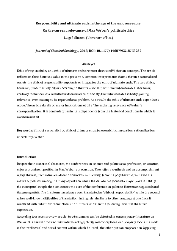 (PDF) Responsibility and ultimate ends in the age of the unforeseeable ...