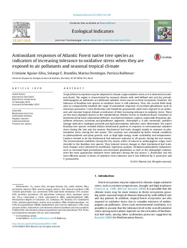 (PDF) Antioxidant responses of Atlantic Forest native tree species as ...