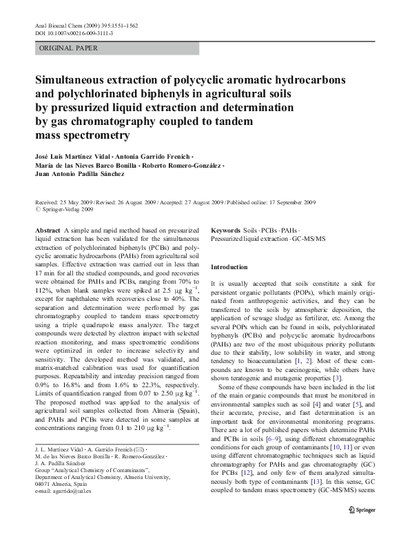 (PDF) Simultaneous extraction of polycyclic aromatic hydrocarbons and polychlorinated biphenyls ...