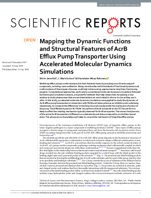 (PDF) Mapping the Dynamic Functions and Structural Features of AcrB ...