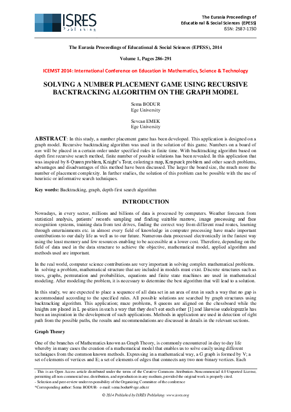 (PDF) Solving a Number Placement Game Using Recursive Backtracking ...