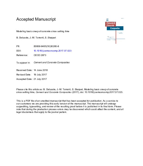 (PDF) Modeling basic creep of concrete since setting time