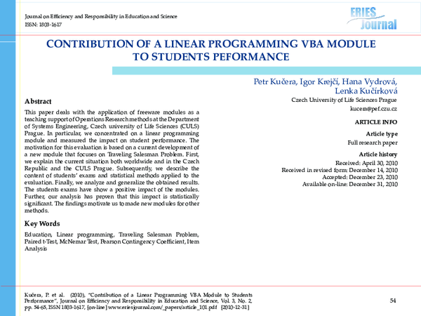 (PDF) Contribution of a Linear Programming Vba Module to Students ...