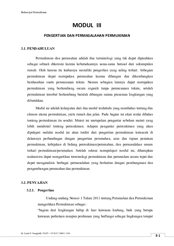 (DOC) MODUL III PENGERTIAN DAN PERMASALAHAN PERMUKIMAN