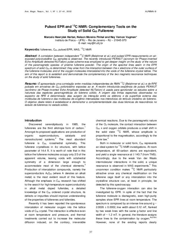 (PDF) Pulsed EPR and 13 C NMR: complementary tools on the study of ...
