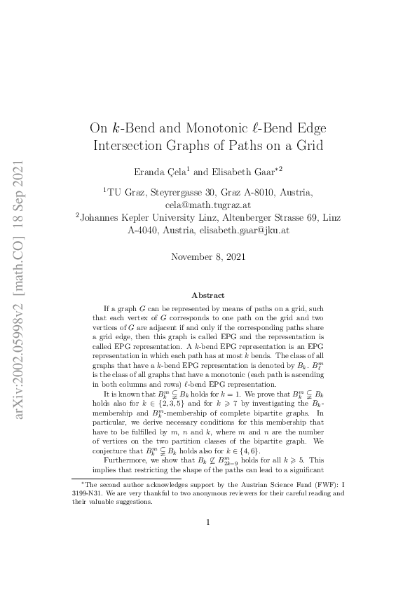 (PDF) Relationship of k-Bend and Monotonic 𝓁-Bend Edge Intersection Graphs of Paths on a Grid
