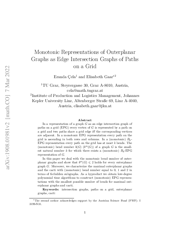 (PDF) Monotonic Representations of Outerplanar Graphs as Edge Intersection Graphs of Paths on a Grid