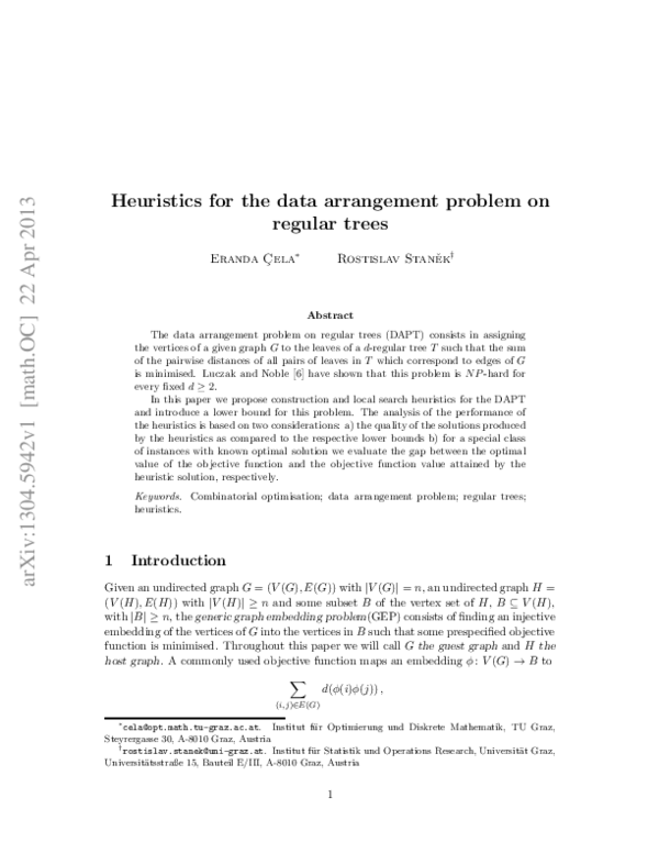 (PDF) Heuristics for the data arrangement problem on regular trees
