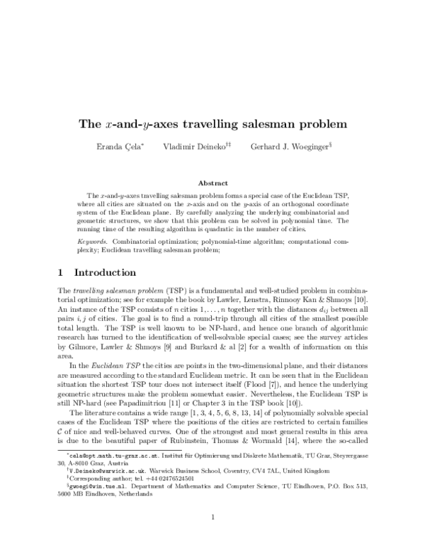 (PDF) The x-and-y-axes travelling salesman problem