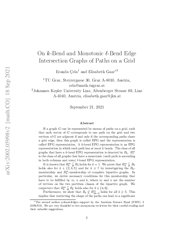 (PDF) On k-bend and monotonic ℓ-bend edge intersection graphs of paths on a grid