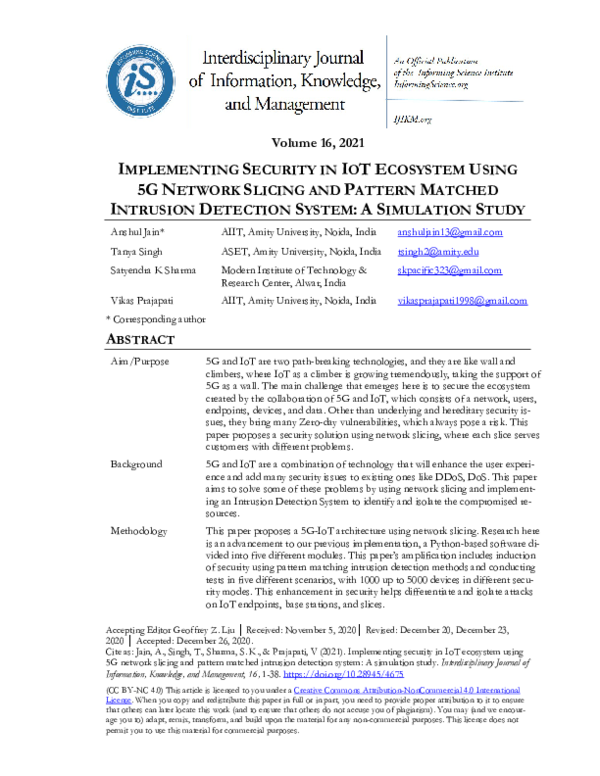 (PDF) Implementing Security in IoT Ecosystem Using 5G Network Slicing and Pattern Matched ...