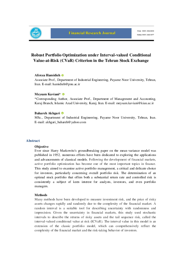 Pdf Robust Portfolio Optimization Under Interval Valued Conditional Value At Risk Cvar 