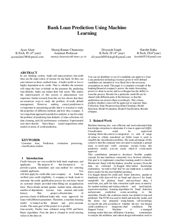 (PDF) Bank Loan prediction using Machine Learning