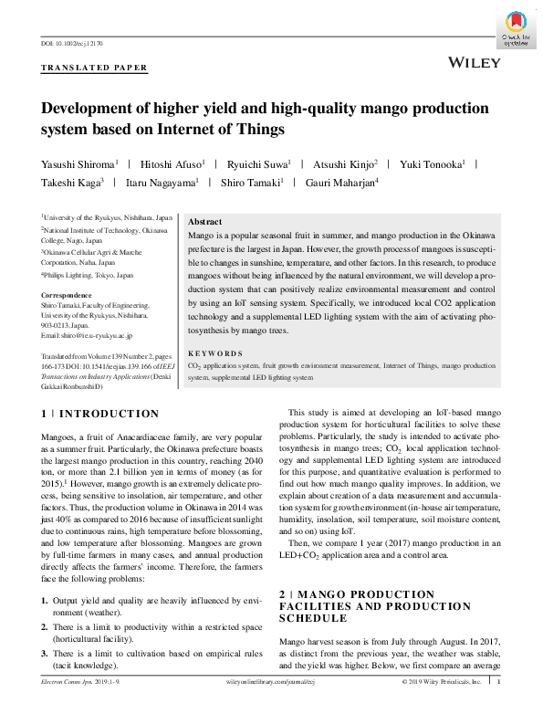 (PDF) Development of Higher Yield and High Quality Mango Production System based on Internet of ...