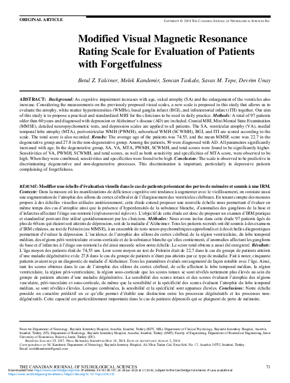 (PDF) Modified Visual Magnetic Resonance Rating Scale for Evaluation of ...