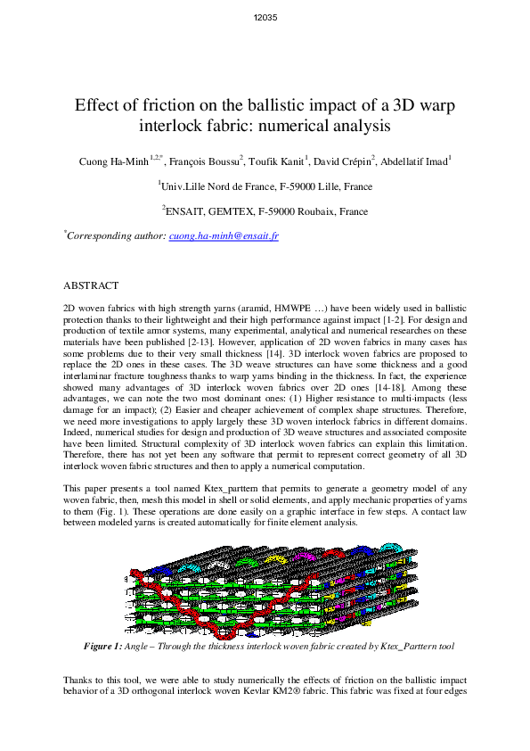 Pdf Effect Of Friction On The Ballistic Impact Of A 3d Warp Interlock Fabric Numerical Analysis