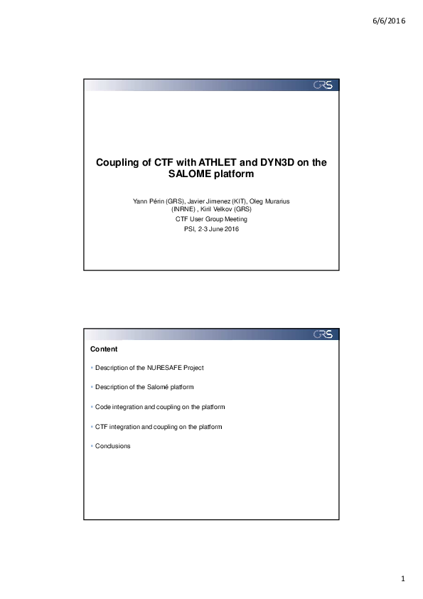 (PDF) Coupling of CTR with ATHLET and DYN3D on the SALOME platform