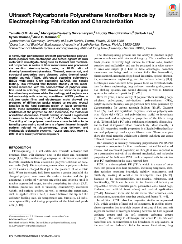 (PDF) Ultrasoft polycarbonate polyurethane nanofibers made by electrospinning: Fabrication and ...