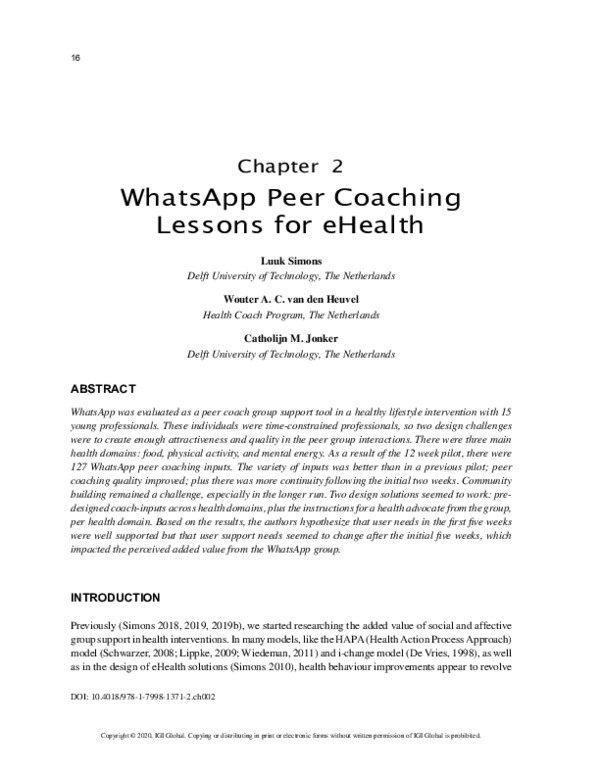 (PDF) WhatsApp Peer Coaching Lessons for eHealth