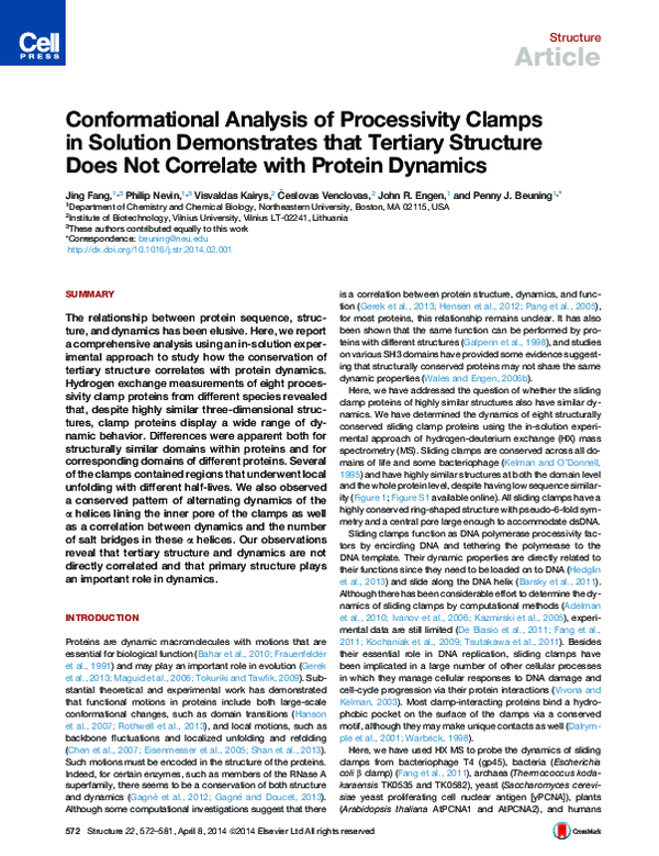 (PDF) Conformational Analysis of Processivity Clamps in Solution ...