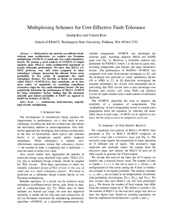 (PDF) Multiplexing schemes for cost-effective fault-tolerance