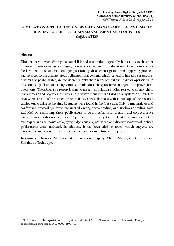 (PDF) Simulation Applications in Disaster Management: A Systematic ...