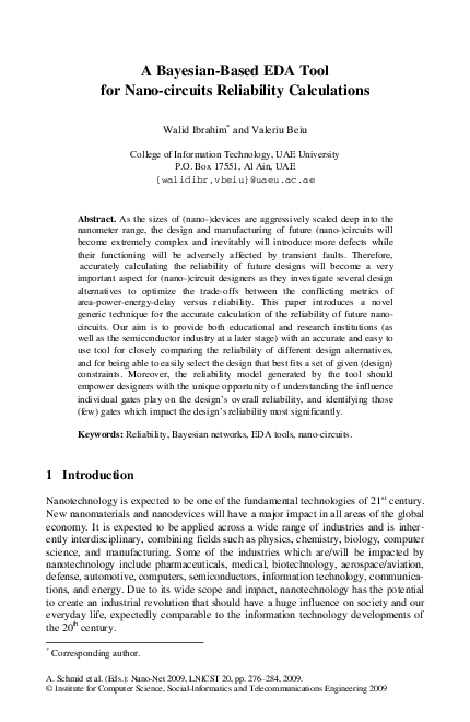 (PDF) A Bayesian-Based EDA Tool for Nano-circuits Reliability Calculations